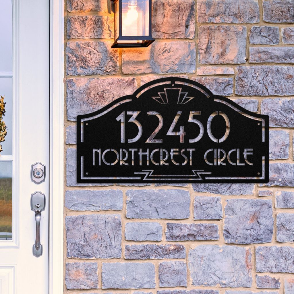 Classy Retro Deco Style Die Cut Metal Address Sign – Craig Art Prints